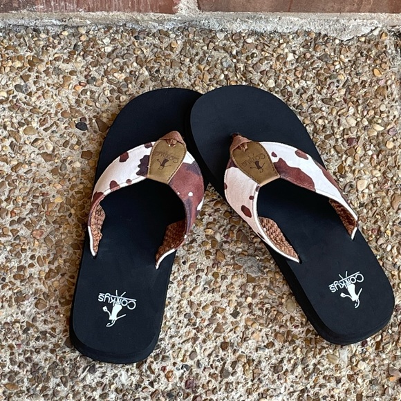 Corkys | Shoes | Last One Sale Brown Cow Print Flip Flops | Poshmark